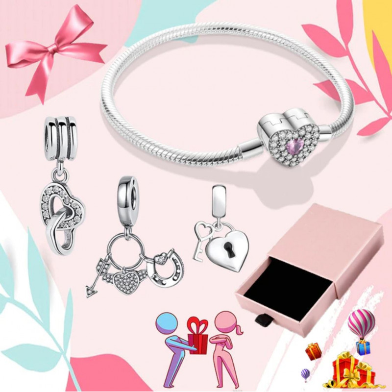 Bracelet avec cinq charms coeur rouge famille fille garçon papi mamie ...