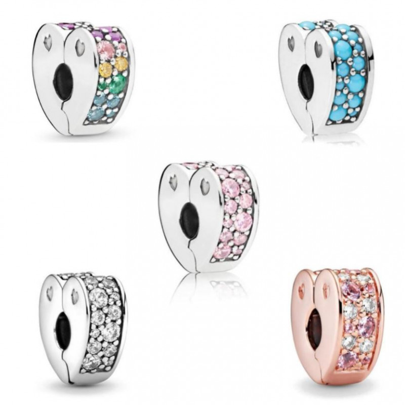 Charm séparateur clips pour bracelet coeur argent strass